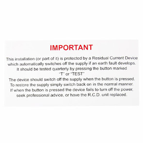 Rcd Test Label Pk 10 - Upex Electrical Distributors