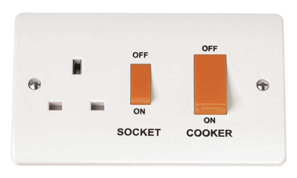 45A Cooker Switch With 13A Switched Socket Socket Outlet - UPEX